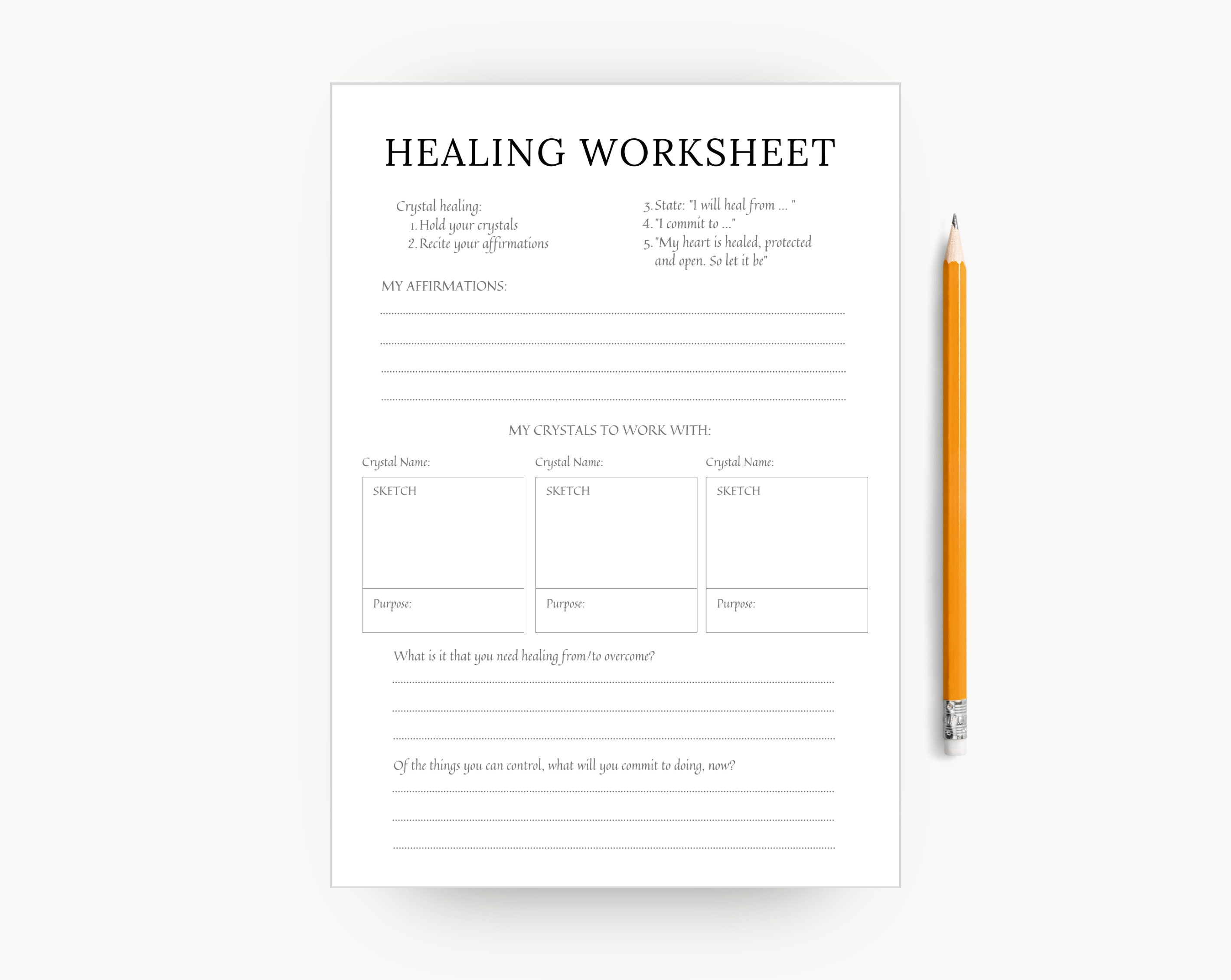 Healing Worksheet Instant Download Printables - Transform Your Self ...