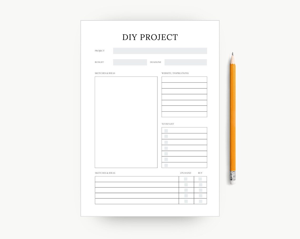 Printable DIY Project Planner Page - A4, A5, US Letter, Half Letter ...