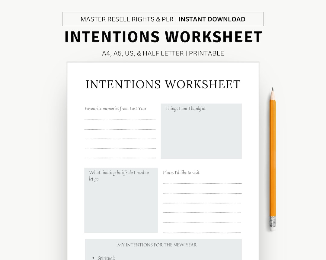 Intentions Worksheet Planner Page, Spirituality and Awakening Planner ...
