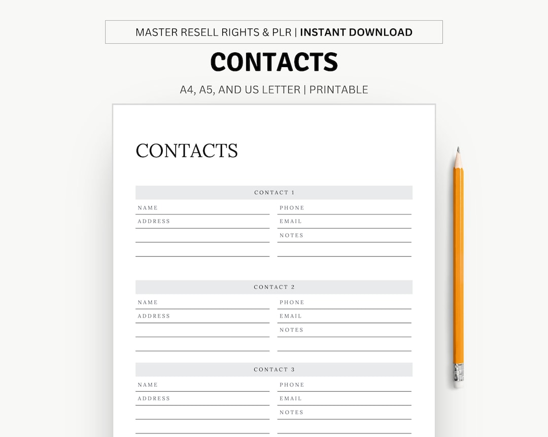 Printable Contacts List Contact Organizer Address Book Contact ...