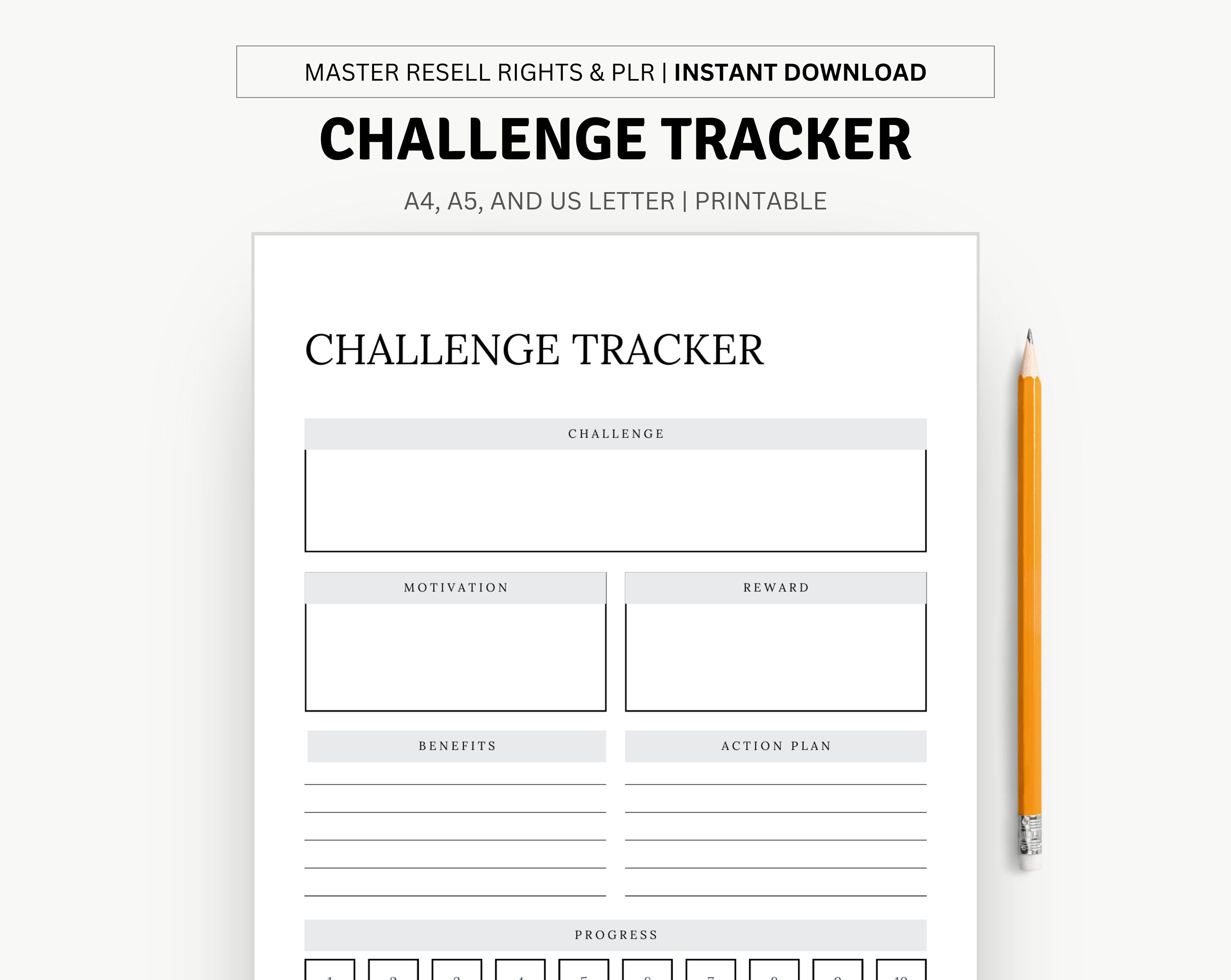 Challenge Tracker Goal Setting Progress Tracker Habit Forming A4 A5 ...