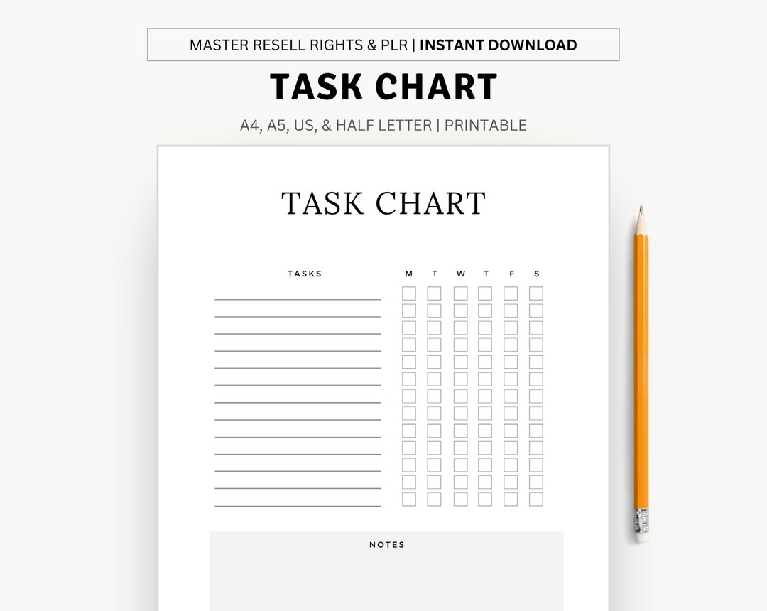 Printable Task Chart Planner - A4, A5, US Letter, Half Letter - Instant ...