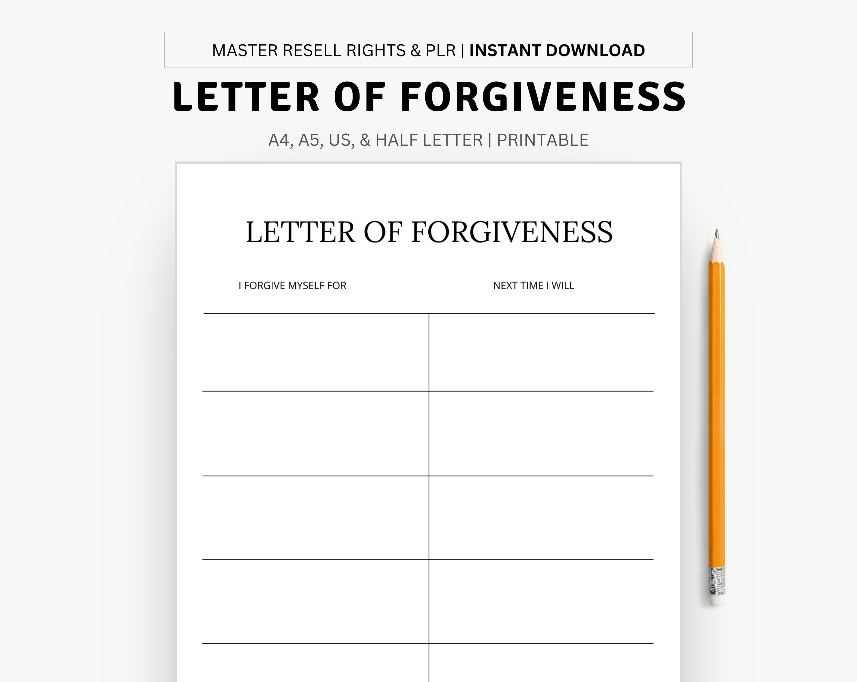 Printable Letter of Forgiveness Self Love Planners - Instant Download ...