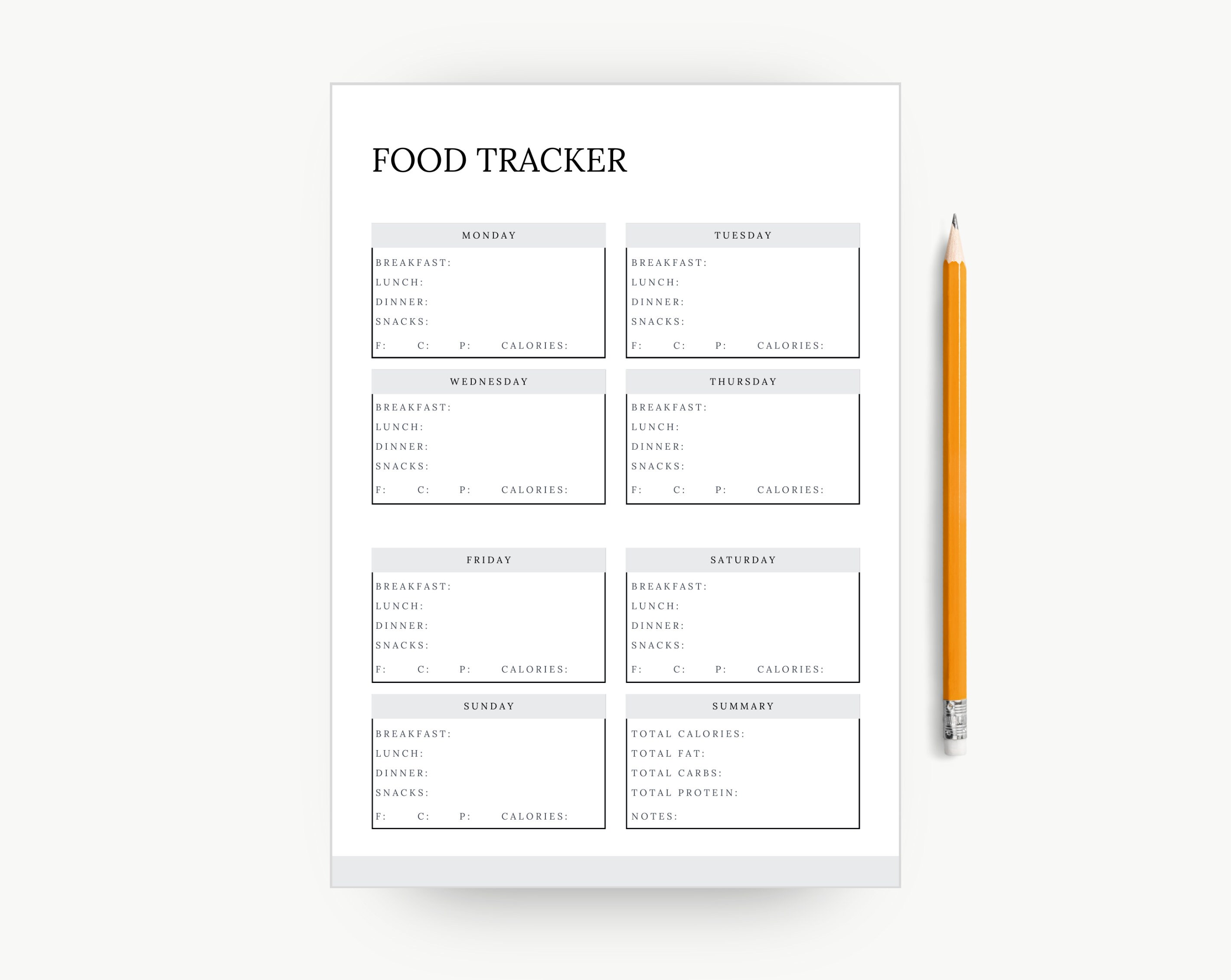 Food Tracker Daily Food Journal Nutrition Chart Printable Template Food ...
