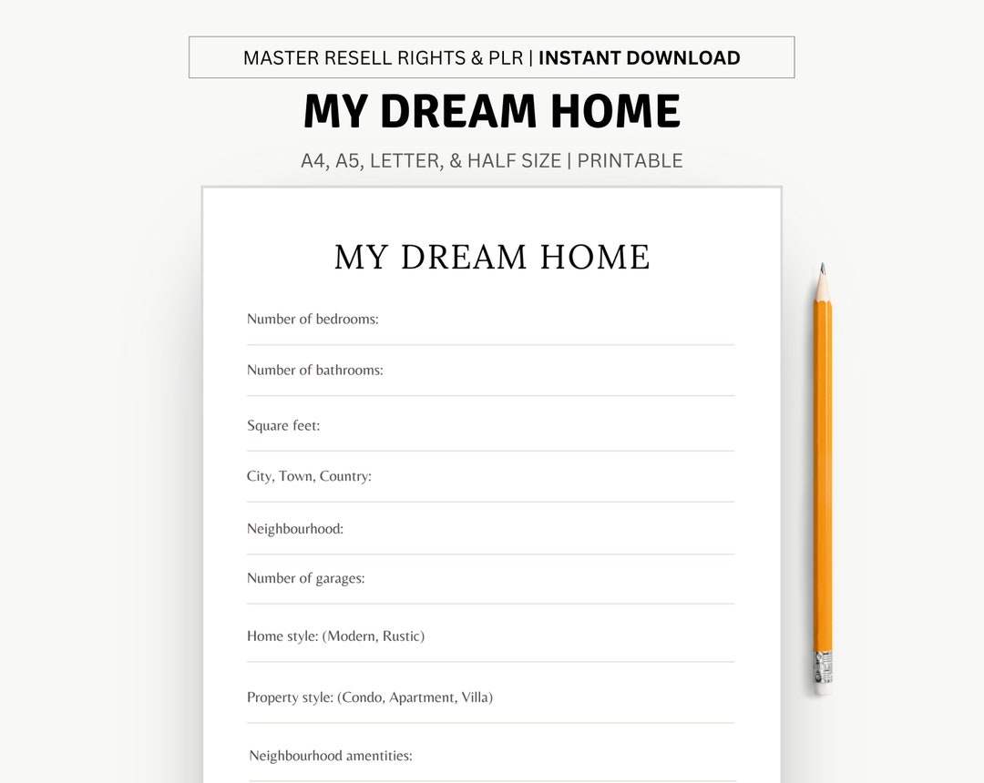 My Dream Home Printable Planner Pages Daily Productivity Work Sheet ...