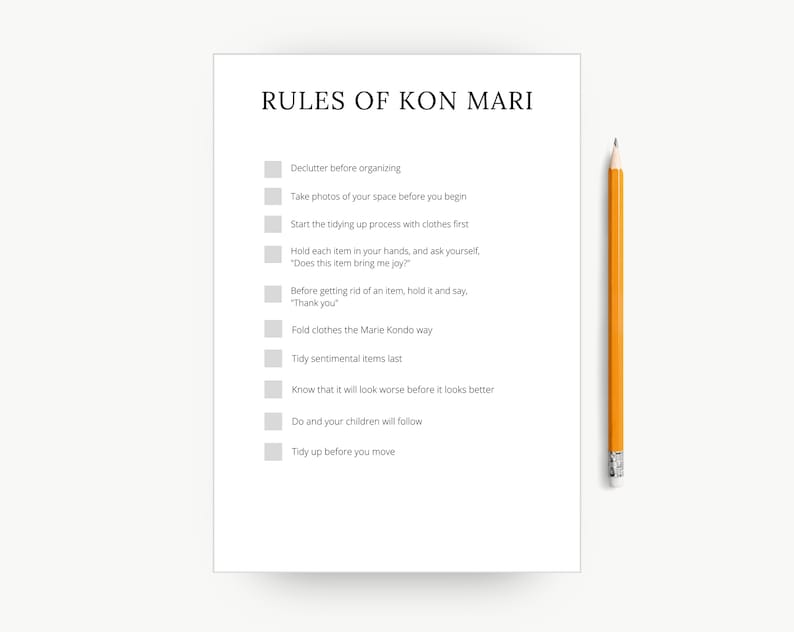 Rules of Kon Mari Checklist ADHD Cleaning Checklist Decluttering and Cleaning Planner Zone ...