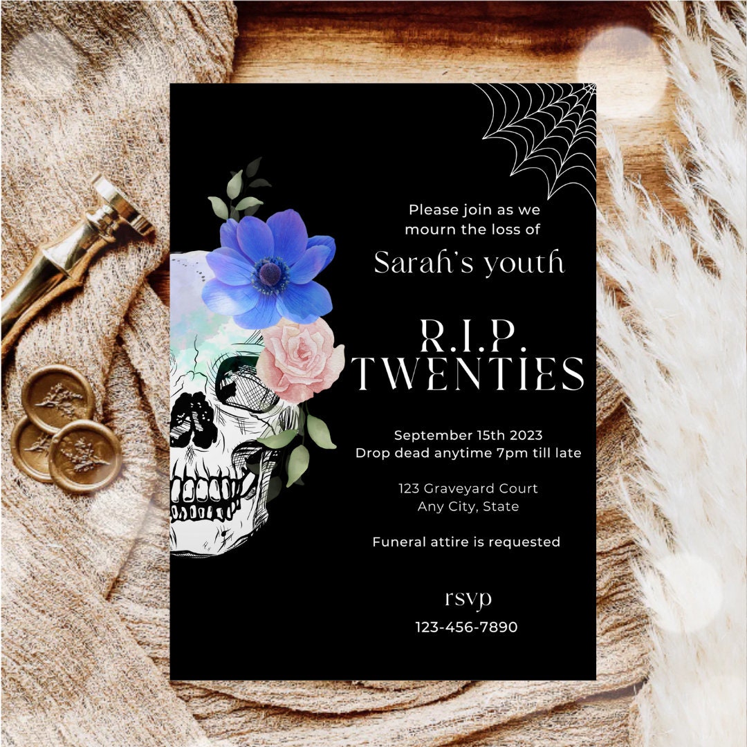 RIP to 20s Invite, Death to 20s Invite, 30th Birthday Invitation, Black ...