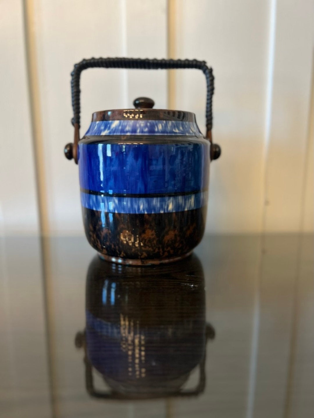Antique English Ceramic Biscuit Barrel With Lid and Wicker Handle - Etsy