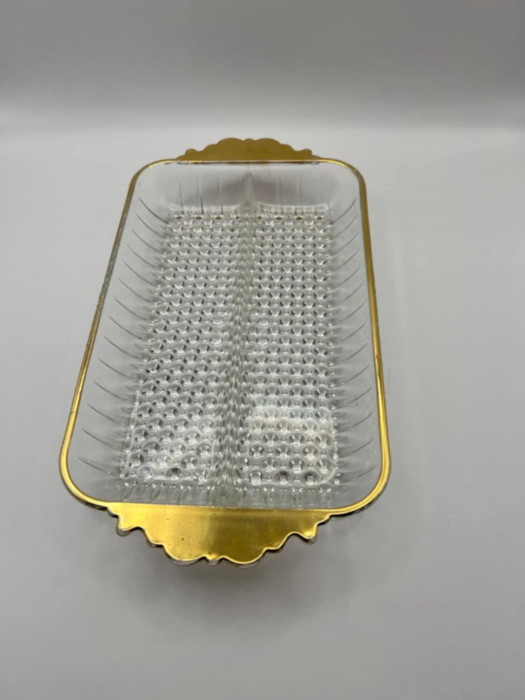Vintage Clear Glass Hobnail Gold Embossed Edge Relish Dish - Etsy