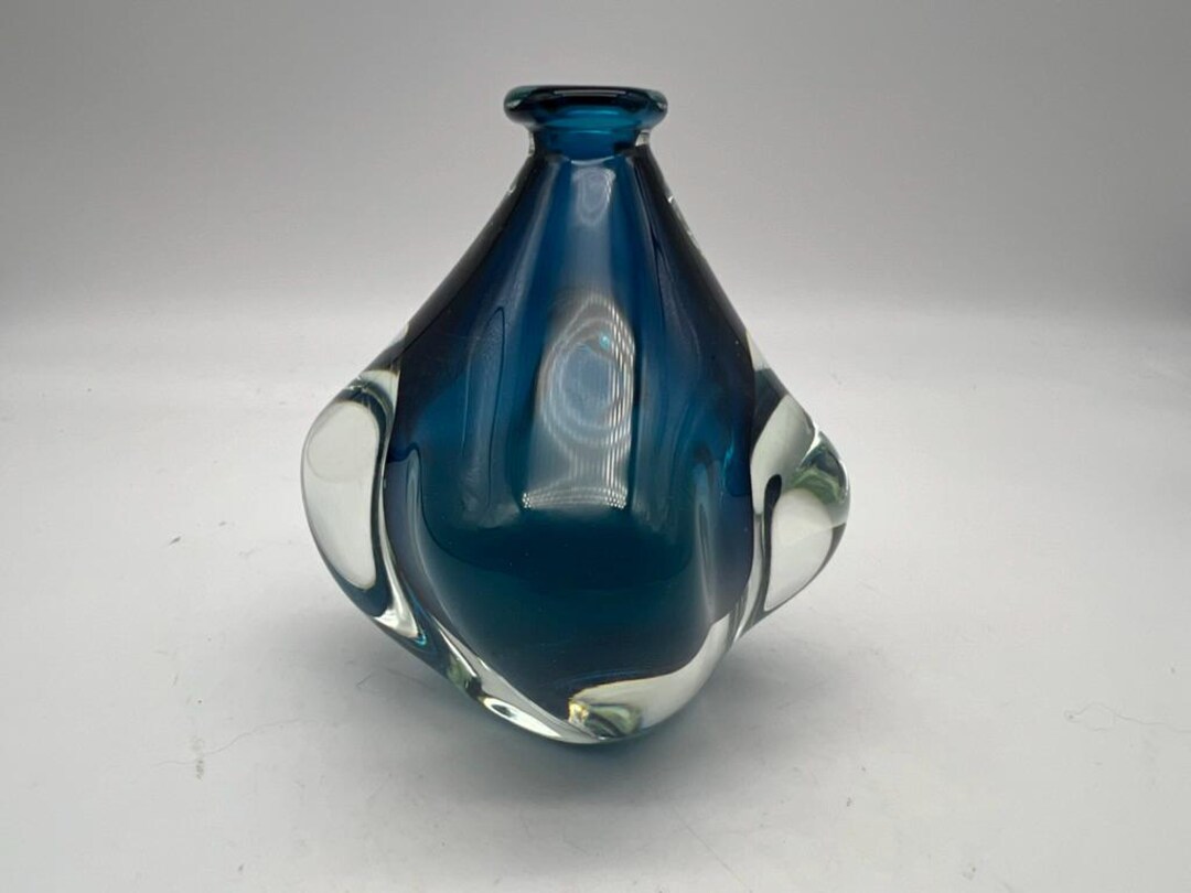 Jan Benda (canada) Hand Blown Encased Aqua Glass Bud Vase - Etsy