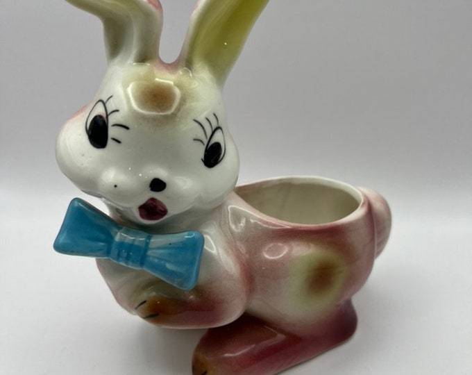 Vintage Baby Bunny Rabbit Planter Hand Painted Japan Blue Bow Tie - Etsy