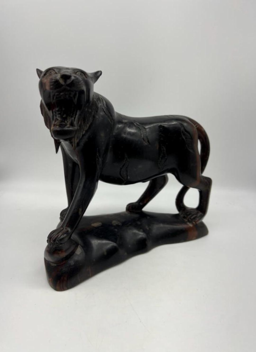 Vintage Carved Ebony / Tiger Wood Tiger Sculpture - Etsy