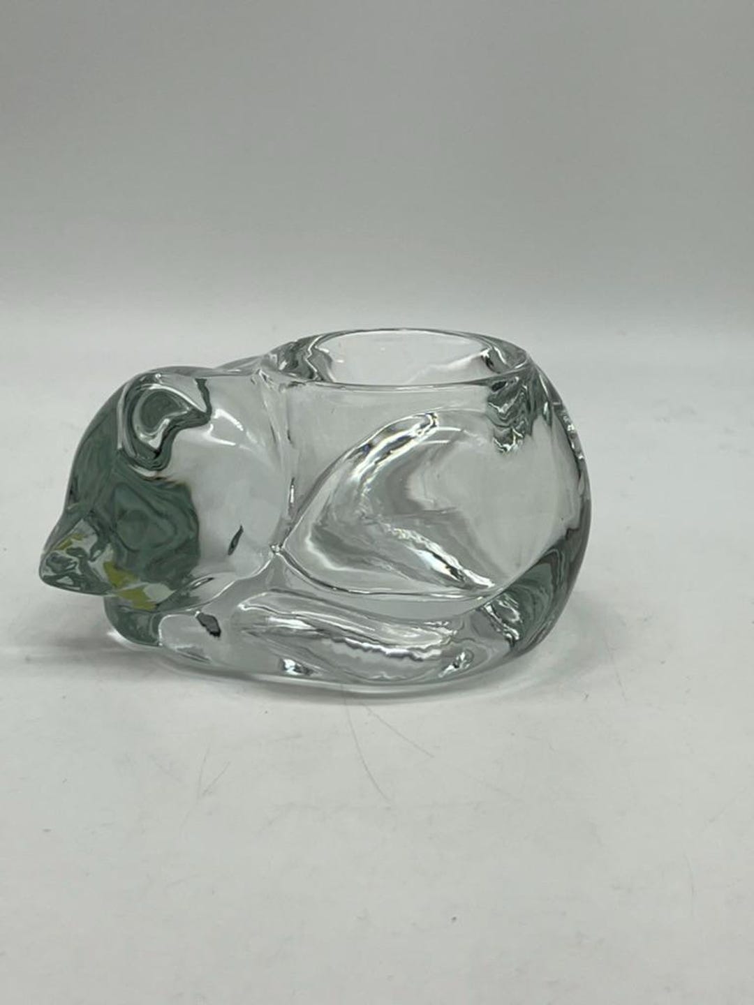 Vintage Emerald Clear Indiana Glass Cat Candle Holder - Etsy