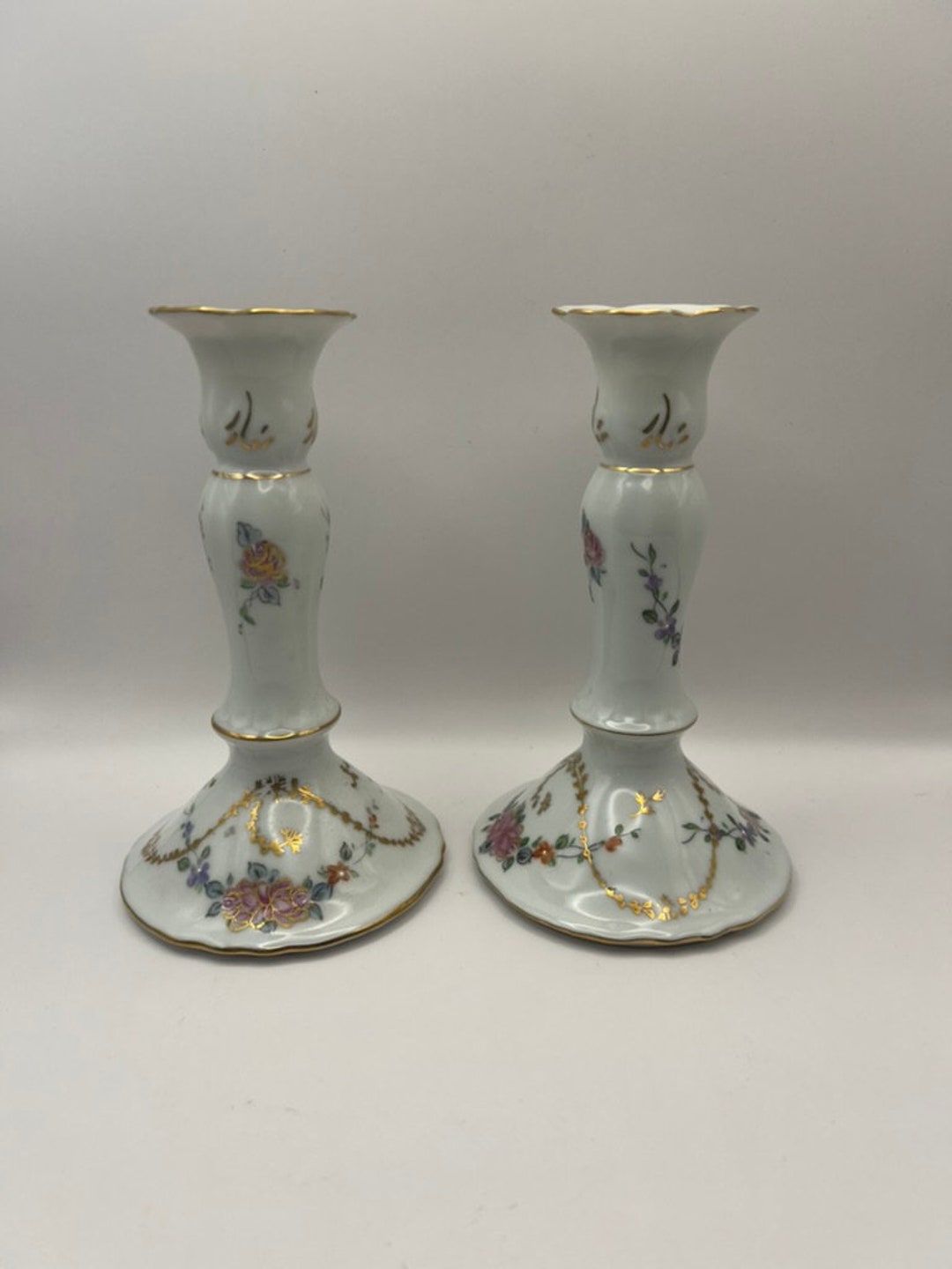 Vintage Porcelain Candlesticks Set of 2 - Etsy