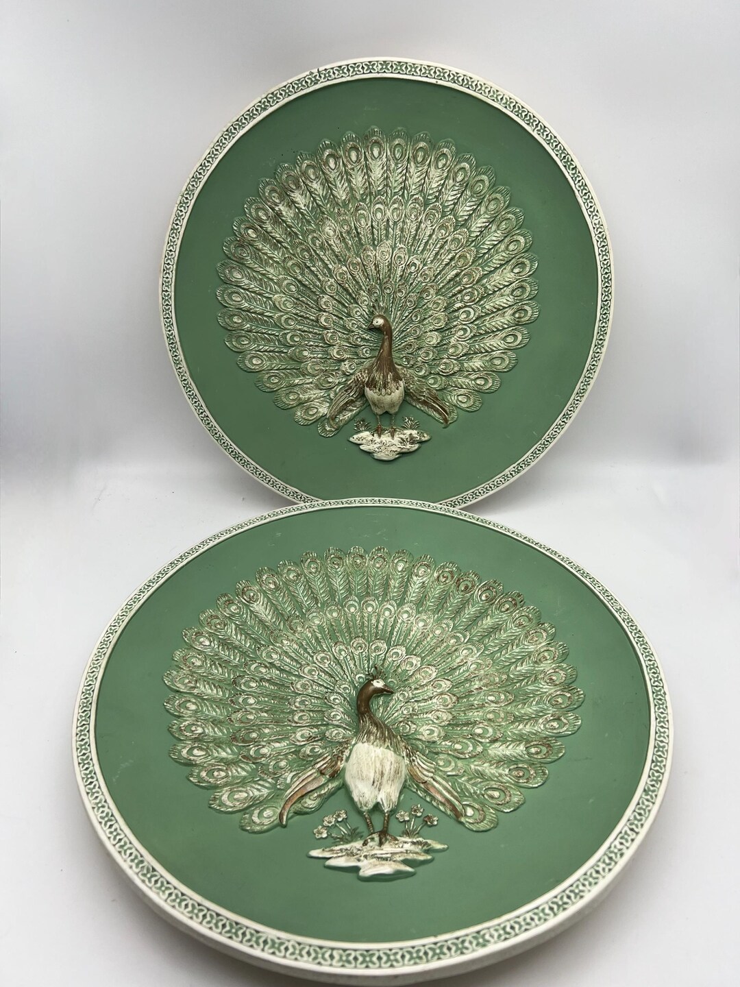 Vintage Girotti 1965 Raised Peacock Chalkware Plaque X 2 - Etsy