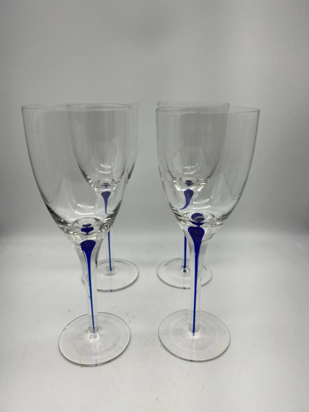 Pier 1 Cobalt Blue Teardrop Drip Stem Wine Glasses - Set of 4 - Etsy