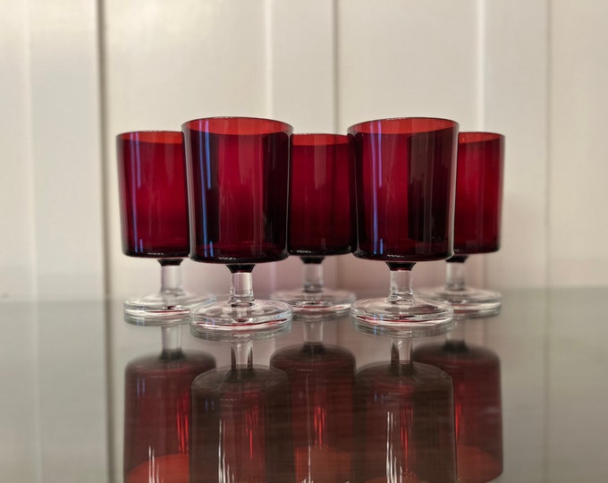 Ruby Red Luminarc 4.5" Wine Glass - Set of 5 - Etsy