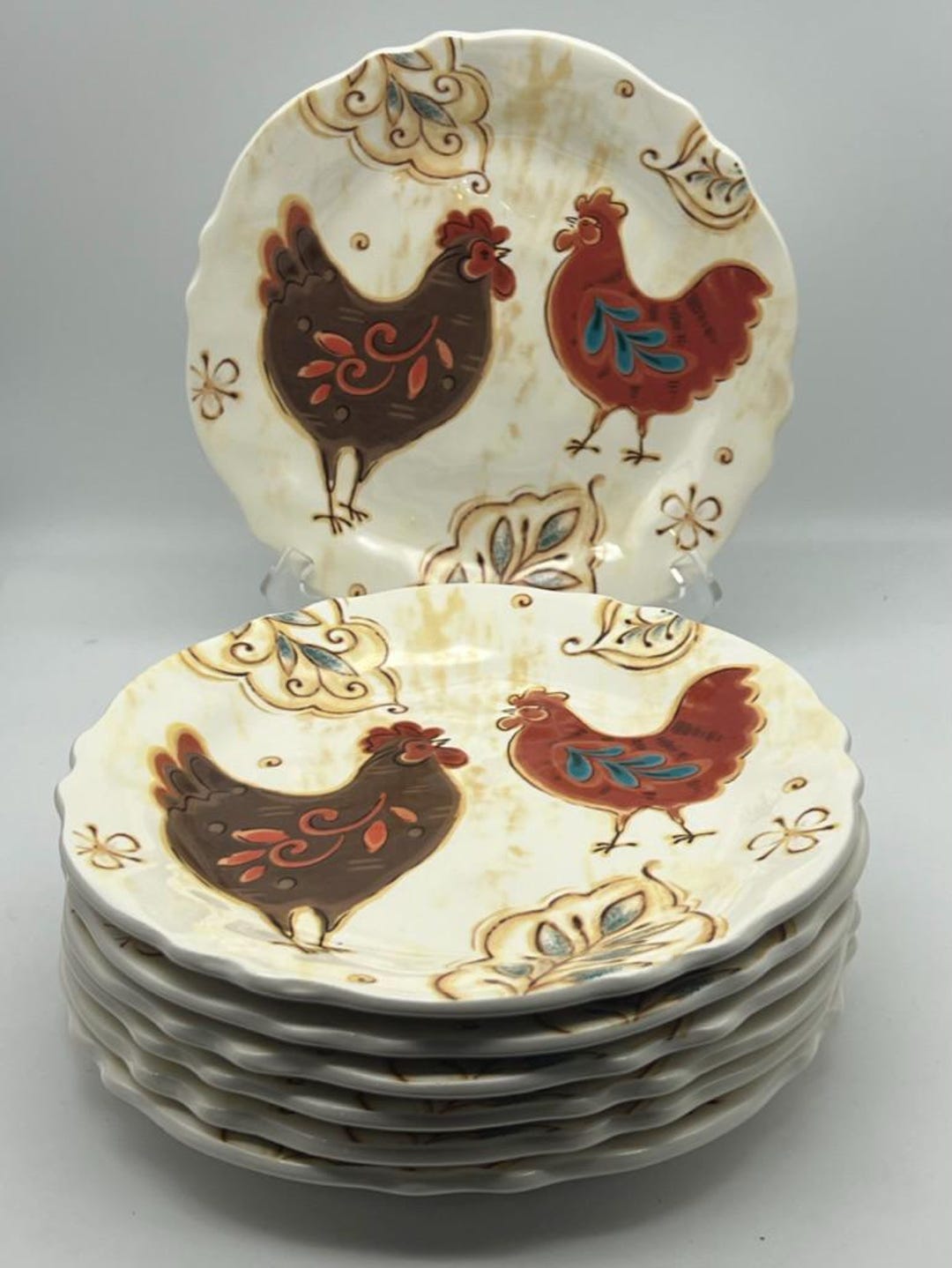 Pier 1 Dolomite Gallo Rooster Plates - Set of 7 - Etsy