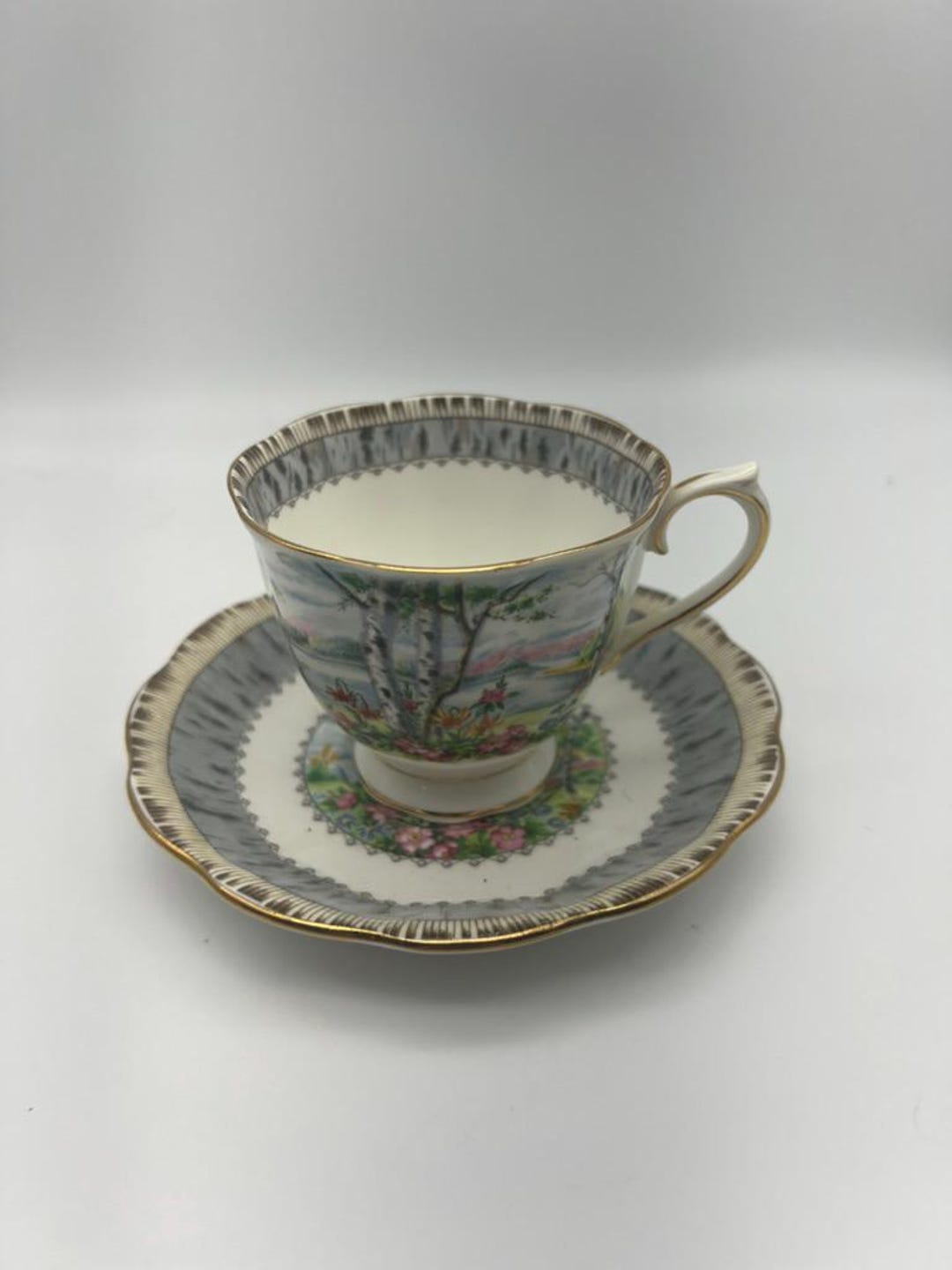 Vintage Royal Albert SILVER BIRCH Footed Tea Cup & Saucer Set - Etsy