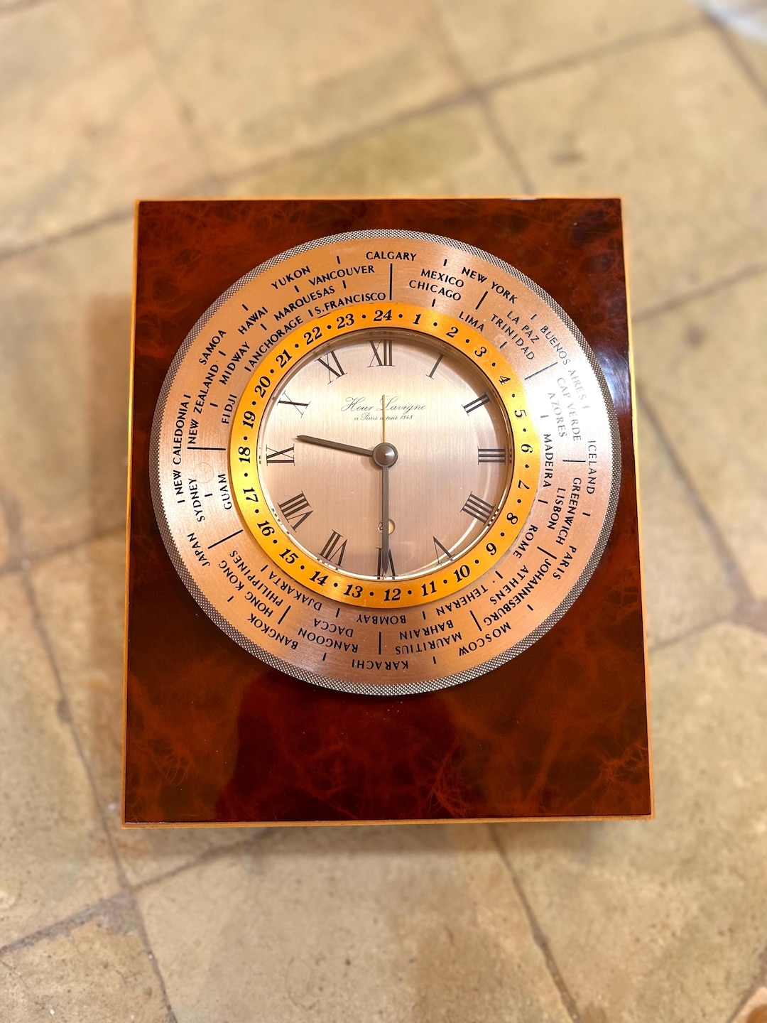 Vintage French World Time Table Clock | Art Deco Tabletop Clock | World ...