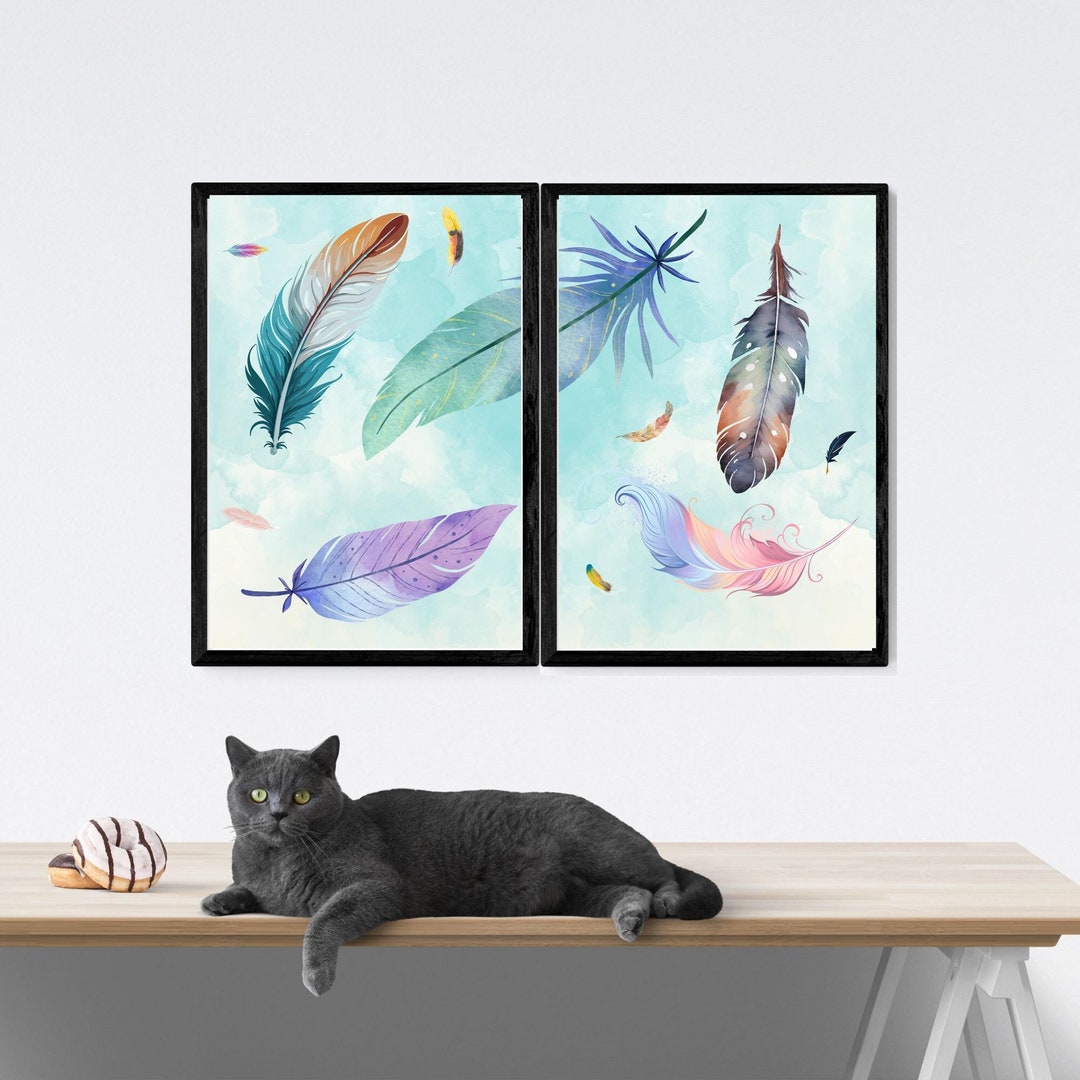 Set of 2 Feather Wall Art, Feather Poster, Feather Wall Decor, Bird ...
