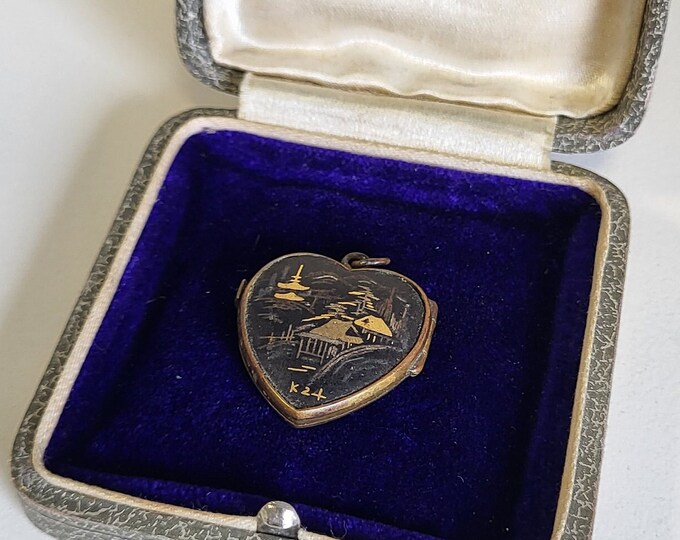 Vintage 1950s Japanese Damascene K24 Heart Locket 24K Gold Plated ...