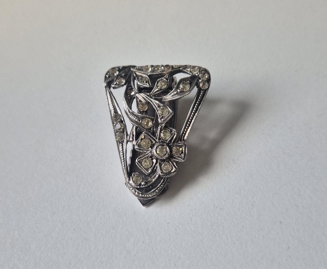 Antique Small Art Deco 1930s Solid 925 Sterling Silver Paste Dress Clip ...