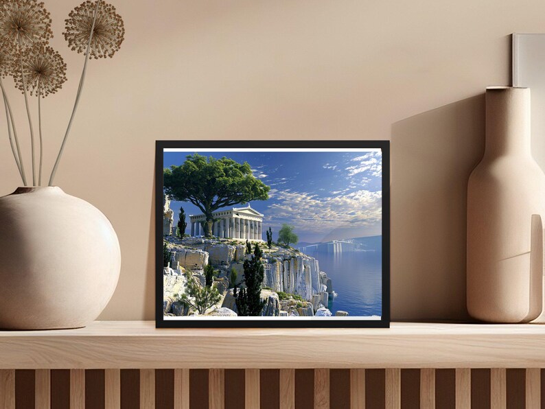 Ancient Greece Digital Art, Temple on Cliff Landscape Print, Classical ...