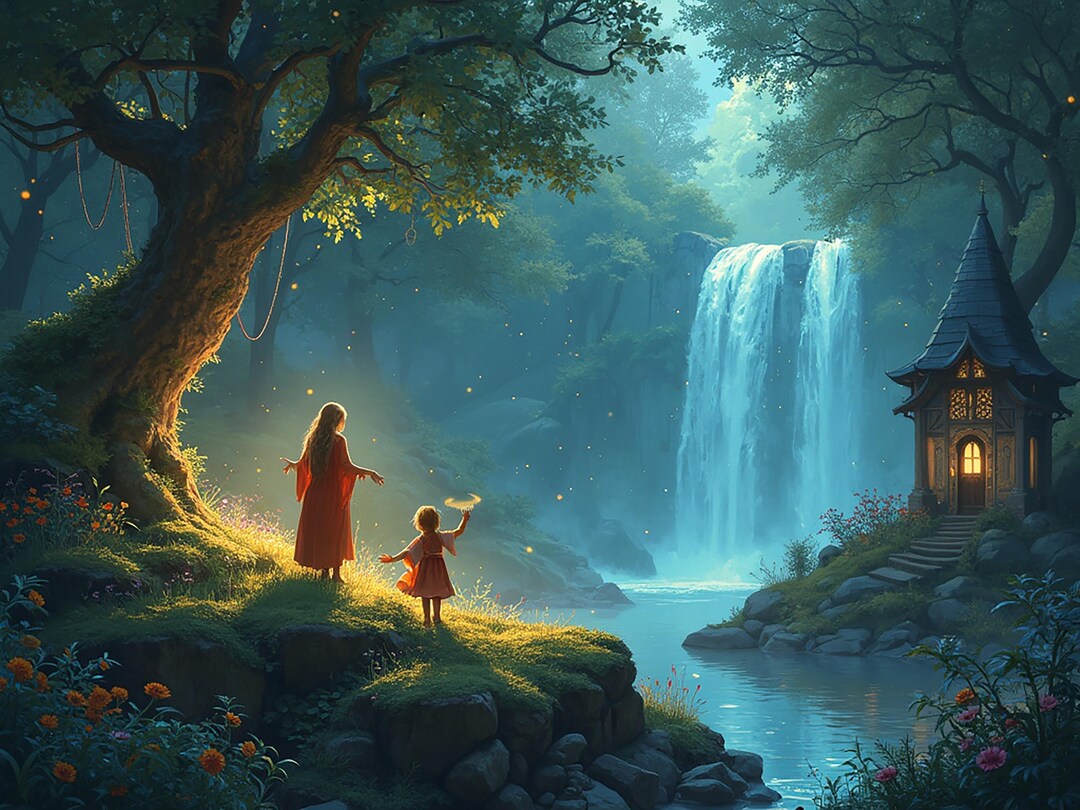 Enchanted Forest Waterfall Print Fantasy Art Digital Download Mystical ...