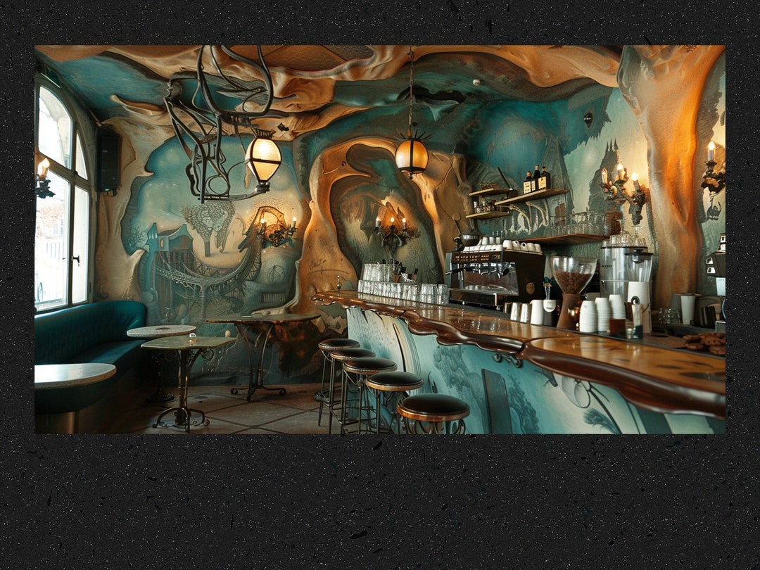 Fantasy Café Interior Digital Wallpaper, Decoración mística de ...