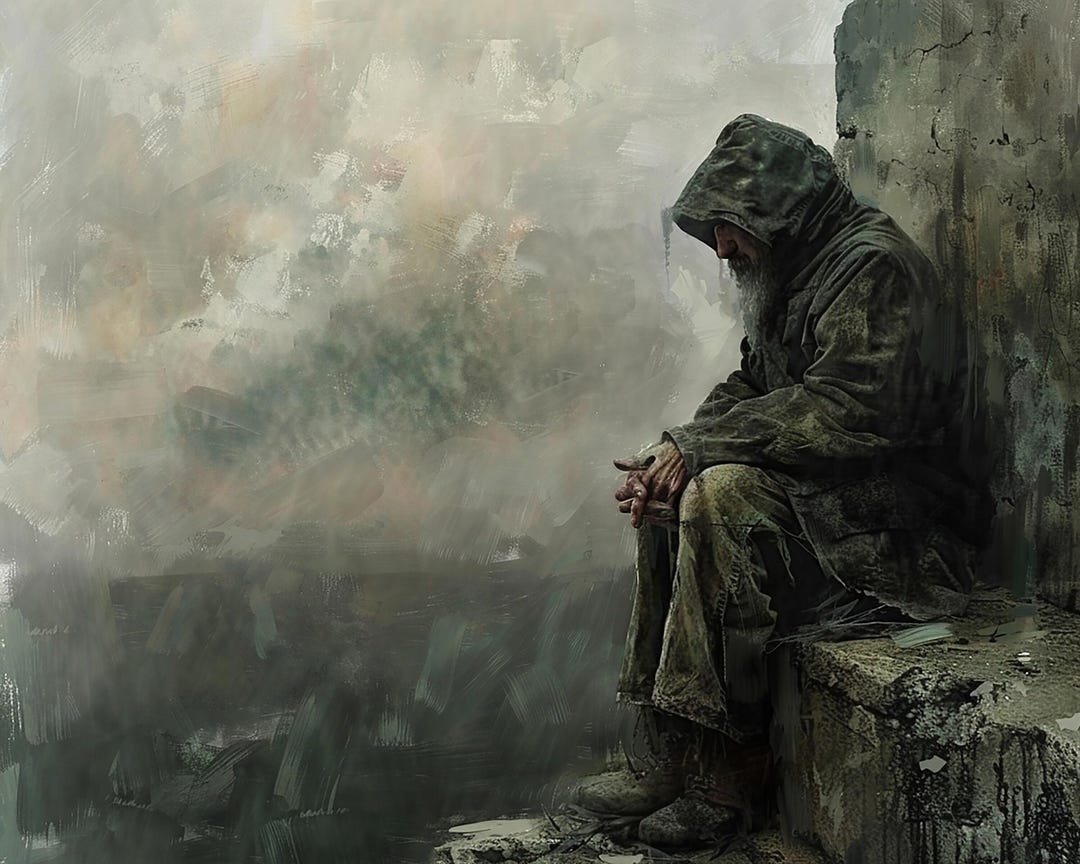 Digital Art Printable, Melancholic Hooded Figure, Moody Wall Art ...