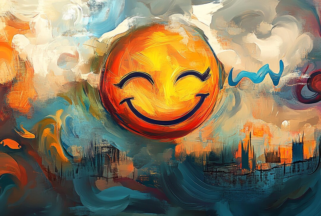 Colorful Abstract Happy Face Poster, Wall Art, Unique Smiley Face ...