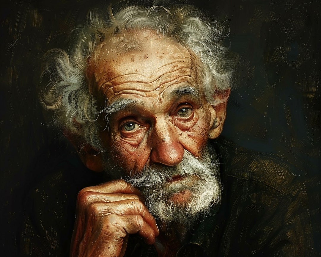 Vintage Old Man Portrait, Realistic Wall Art Print, Intricate Details ...