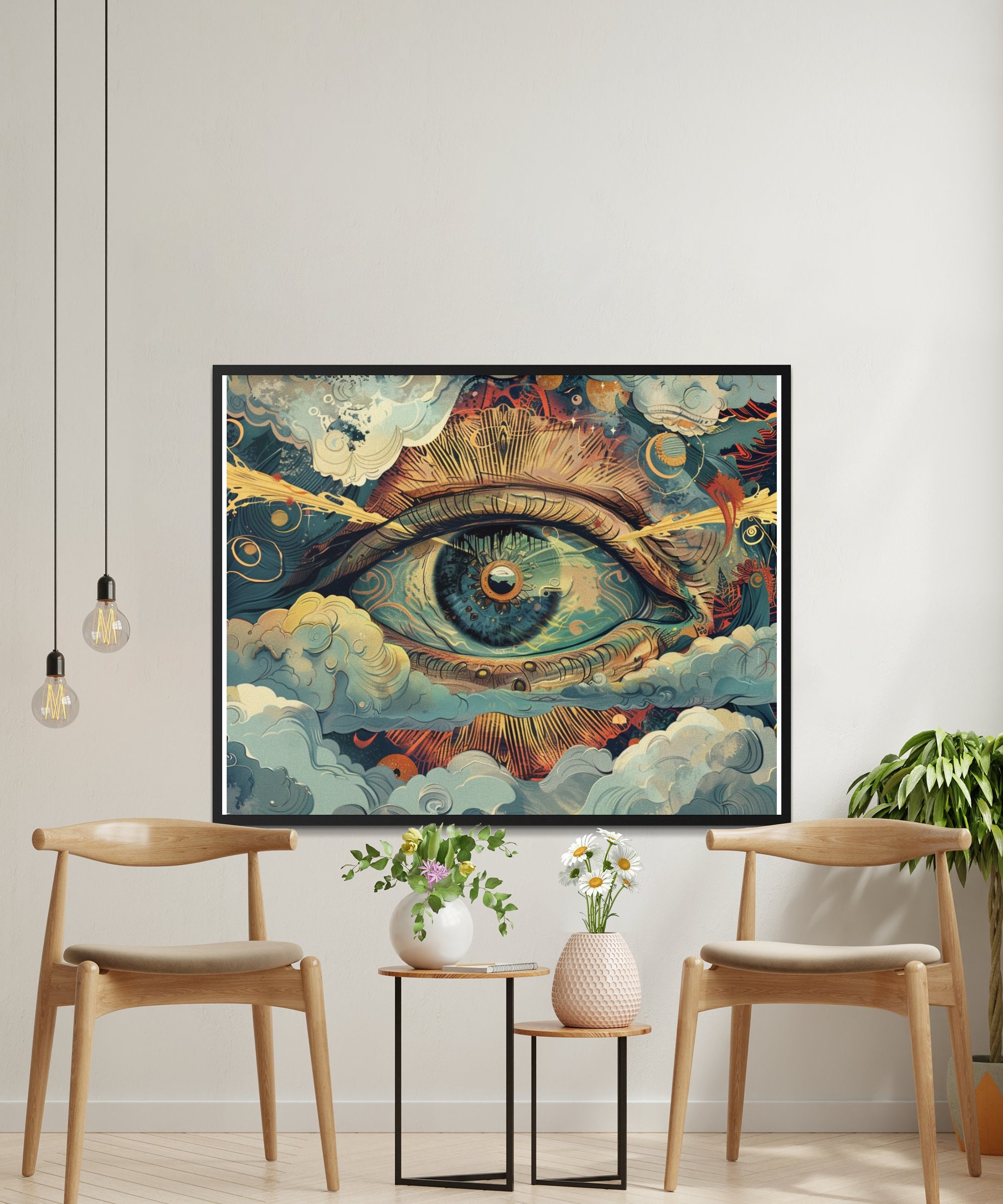 Surreal Eye Wall Art, Dreamy Cloudscape Artwork, Whimsical Eye ...