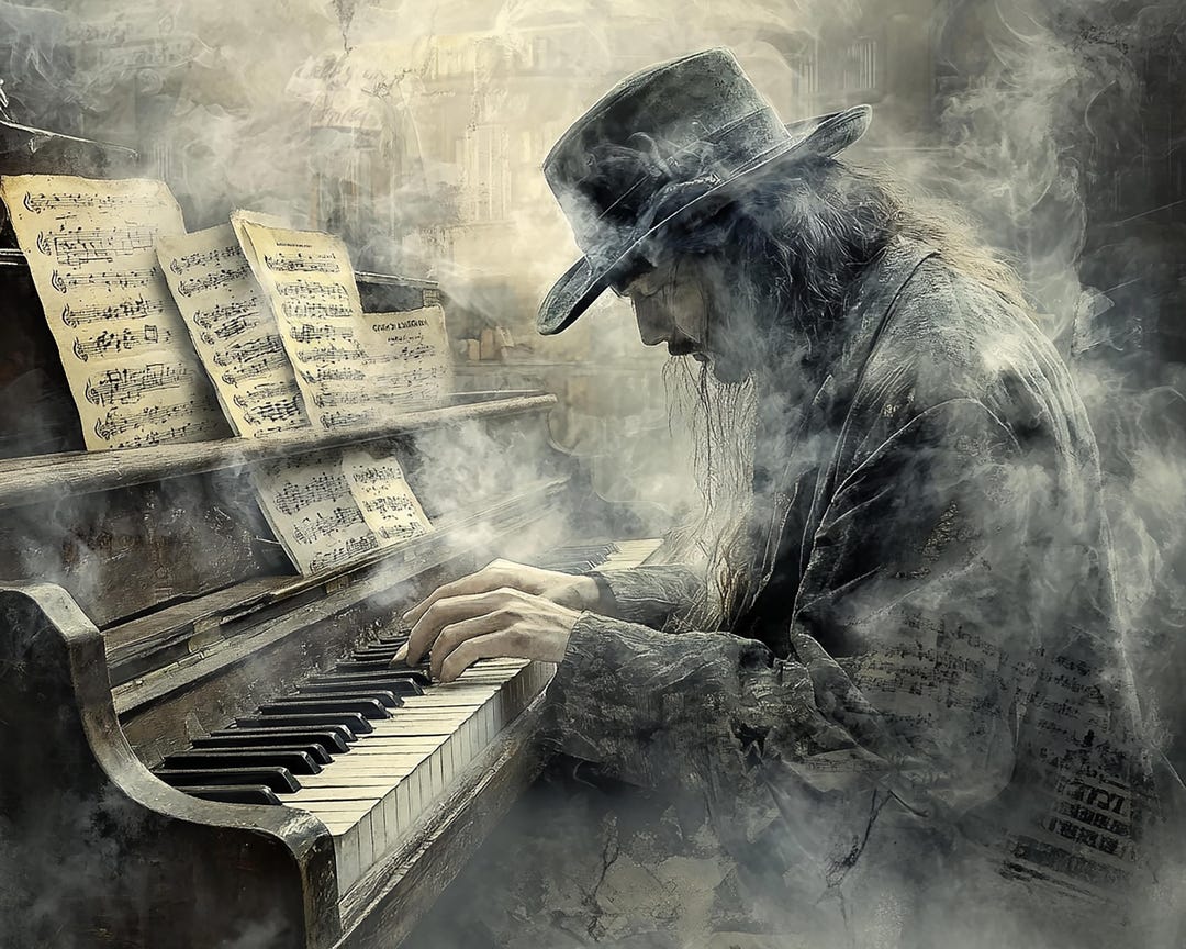 Vintage Pianist Poster, Unique Music Art Print, Mysterious Piano Art ...