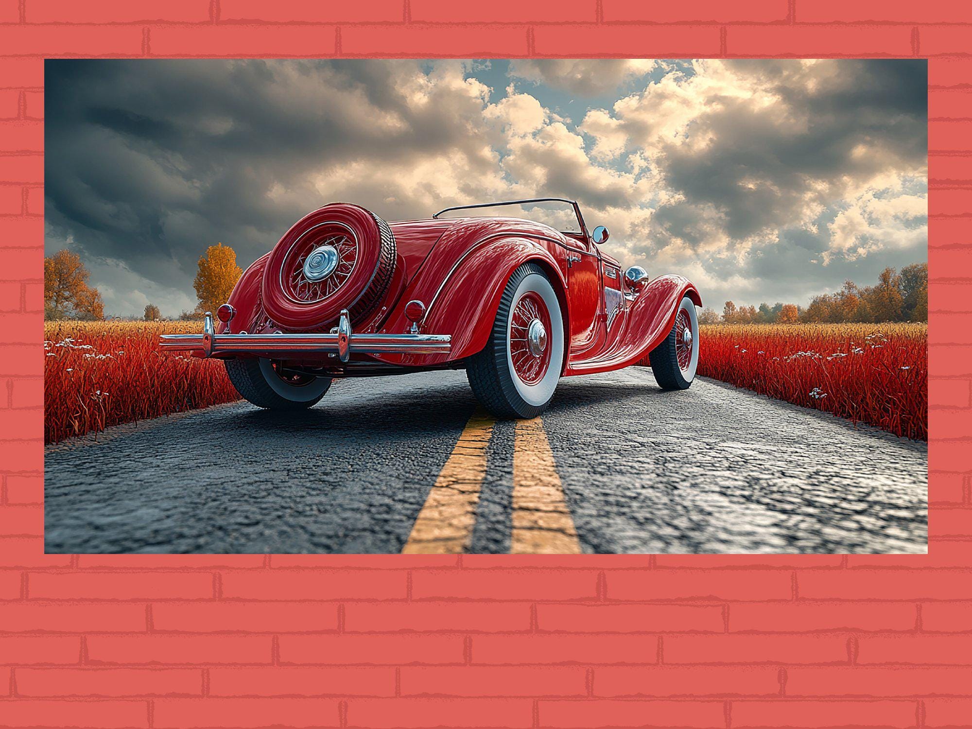 Vintage Red Car Digital Download, Classic Car Art Print, Retro ...