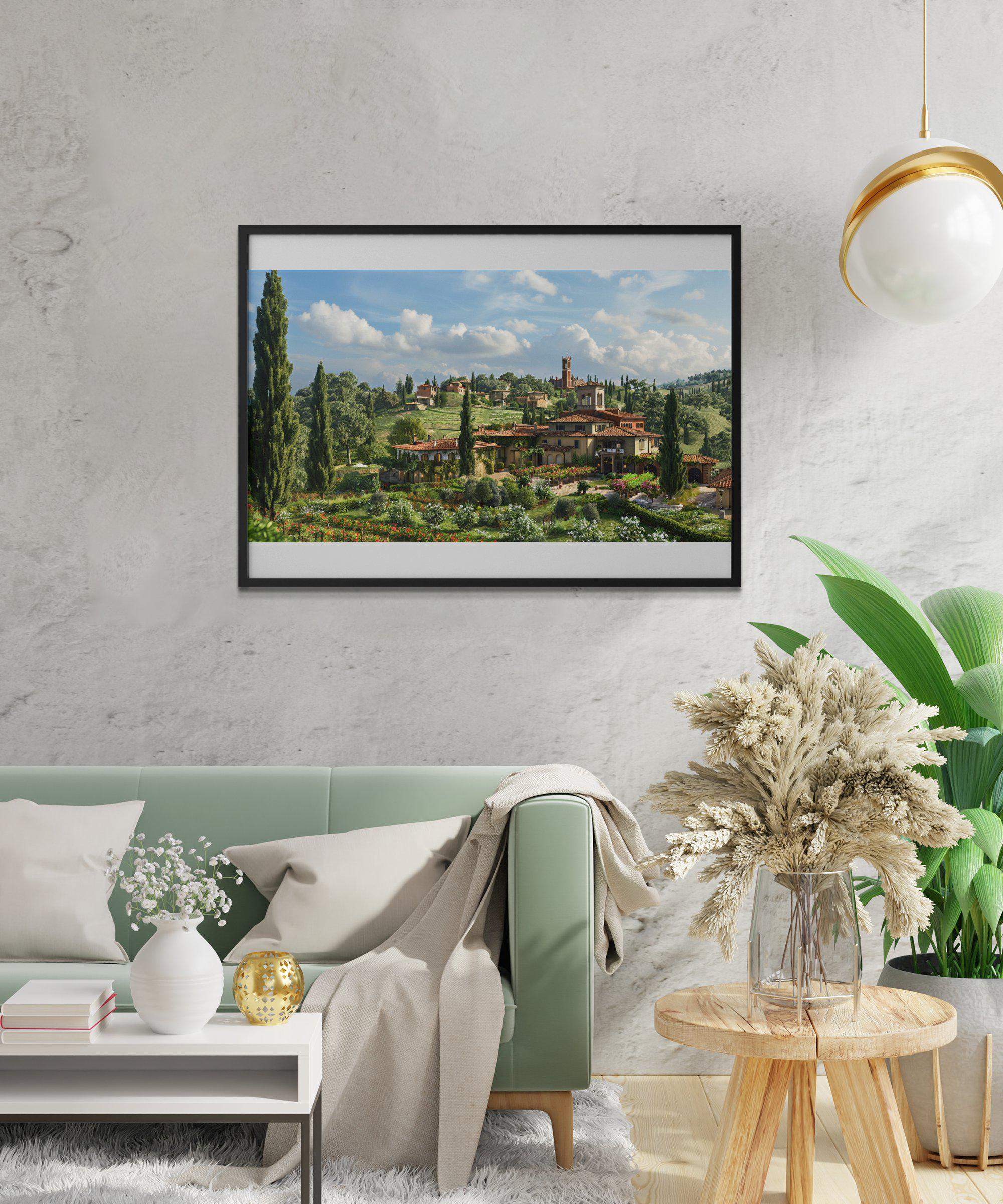 Italian Countryside Digital Wallpaper, Tuscany Landscape With Flowers ...