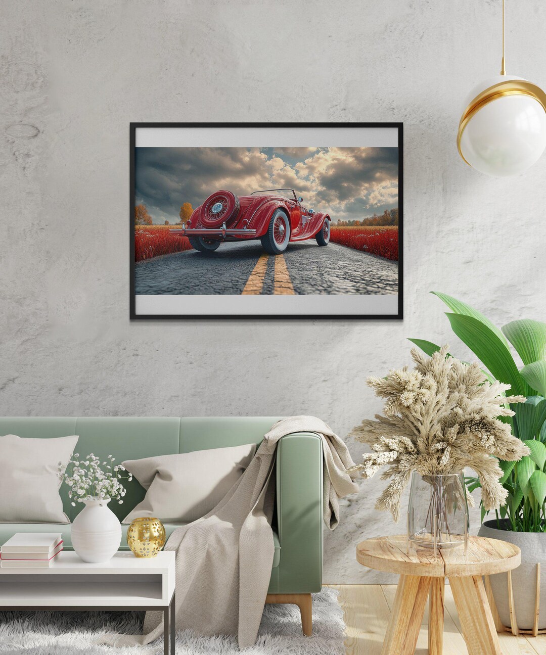 Vintage Red Car Digital Download, Classic Car Art Print, Retro ...