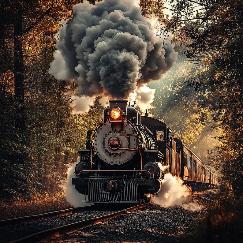 Vintage Train Digital Print, Historical Steam Engine Wall Art, Retro ...