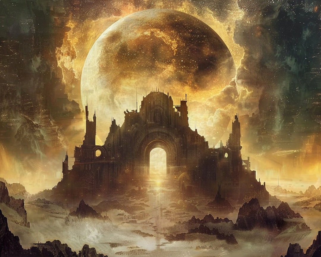 Fantasy Castle and Moon Wall Art, Mystical Landscape Art Print, Surreal ...