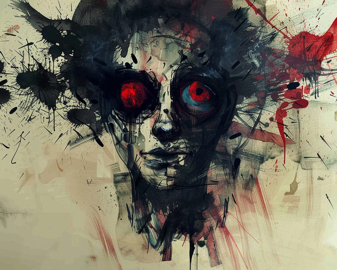Abstract Horror Art, Creepy Wall Decor, Dark Face Painting, Unique ...