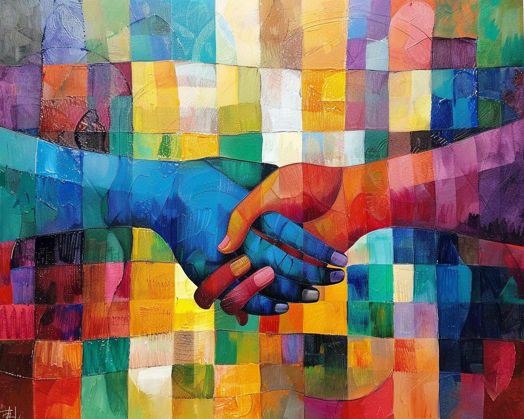 Abstract Colorful Handshake Wall Art, Modern Geometric Art Print, Bold ...