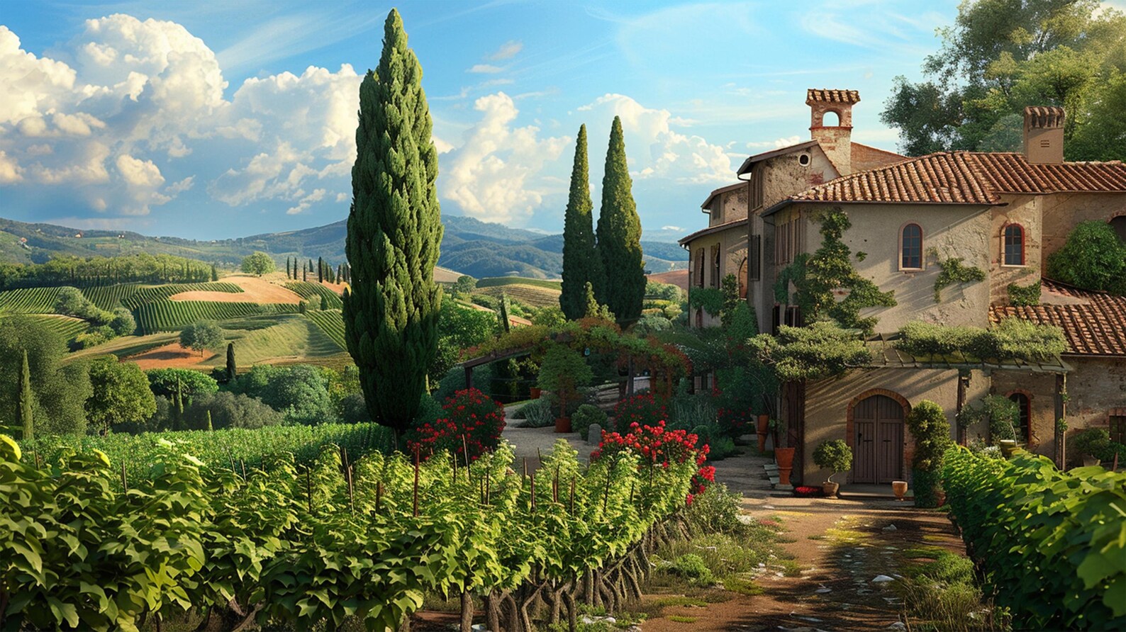 Tuscan Vineyard Digital Wallpaper, Italian Countryside Scenery, Rustic ...