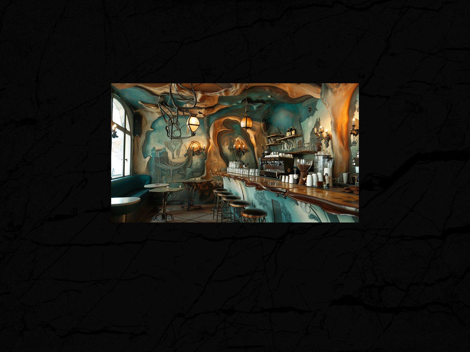 Fantasy Café Interior Digital Wallpaper, Mystical Coffee Shop Decor ...