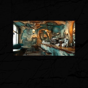 Fantasy Café Interior Digital Wallpaper, Mystical Coffee Shop Decor ...