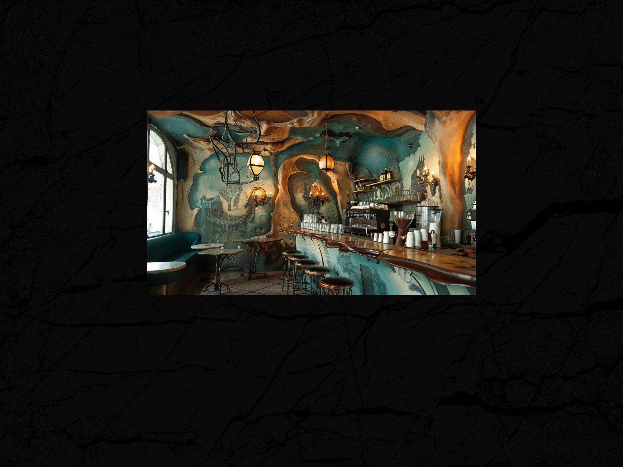 Fantasy Café Interior Digital Wallpaper, Mystical Coffee Shop Decor ...