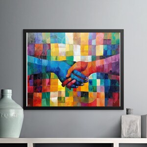 Abstract Colorful Handshake Wall Art, Modern Geometric Art Print, Bold ...