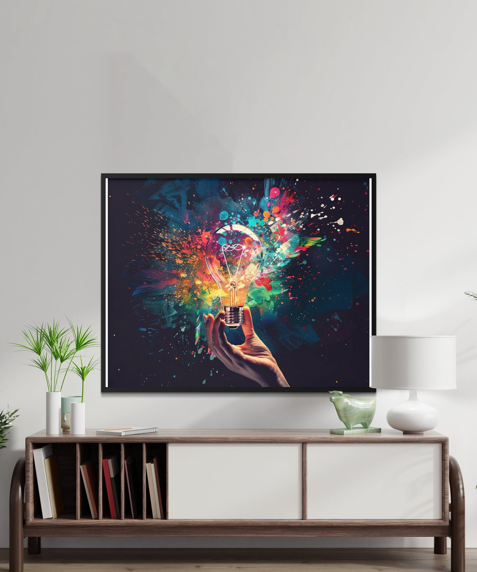 Vibrant Abstract Light Bulb Art Print, Creative Wall Art, Colorful ...