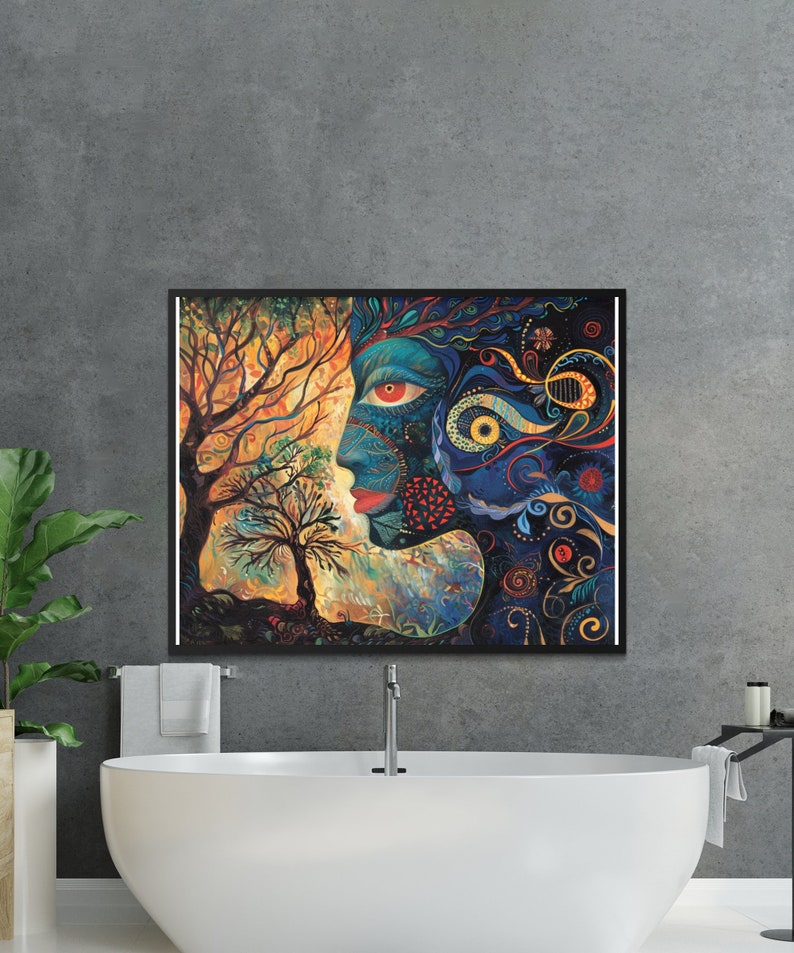 Psychedelic Abstract Face Art Print, Colorful Tree Wall Decor, Surreal ...