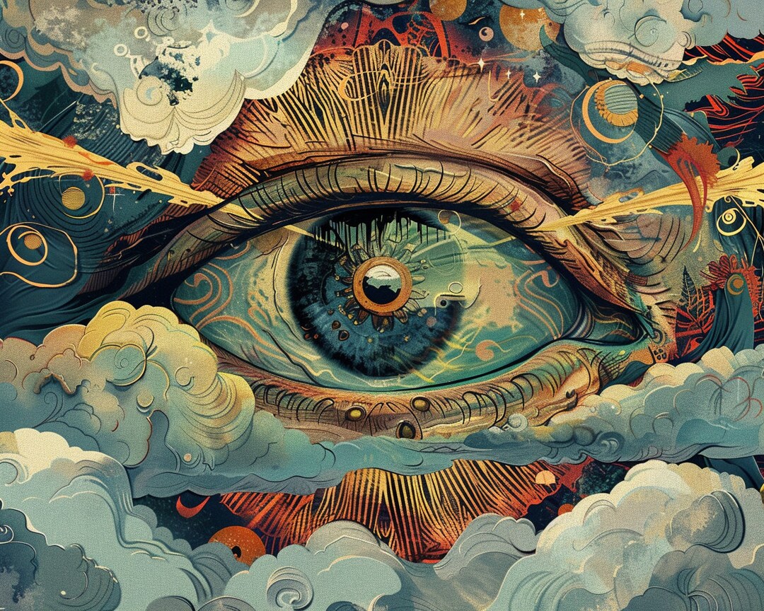 Surreal Eye Wall Art, Dreamy Cloudscape Artwork, Whimsical Eye ...